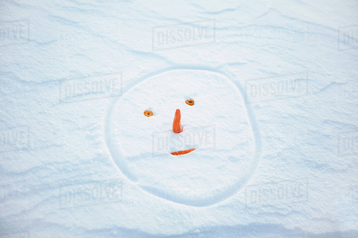 Snowman's face made in the snow - Stock Photo - Dissolve