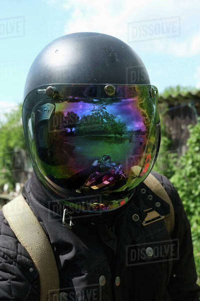 Close-up of person wearing helmet - Royalty-free Stock Photo | Dissolve