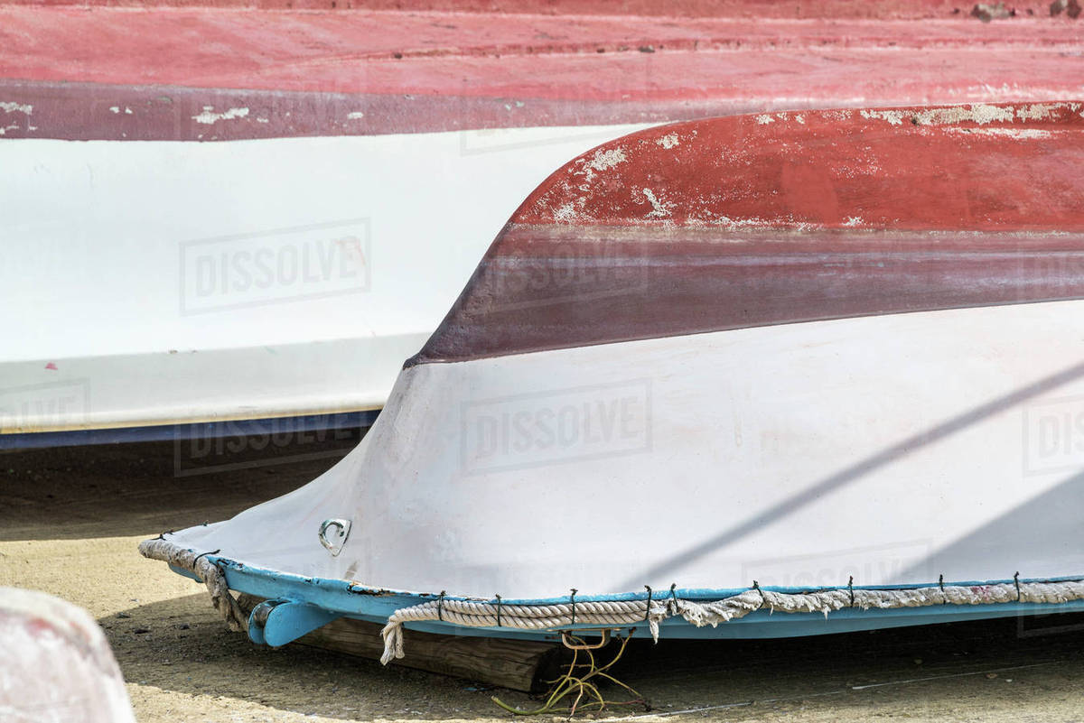 High angle view of upside down boats on beach - Royalty-free Stock ...