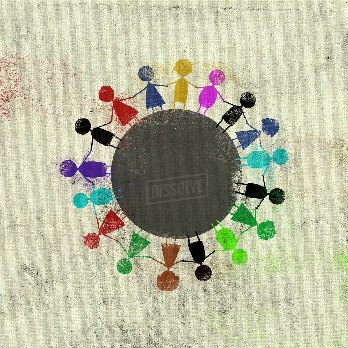 Multi colored children standing side by side around circle - Stock ...