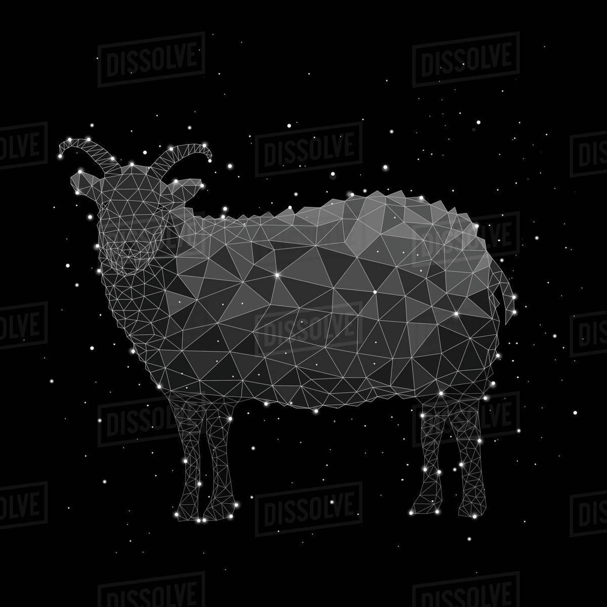 Digital composite image of constellation forming sheep against black ...