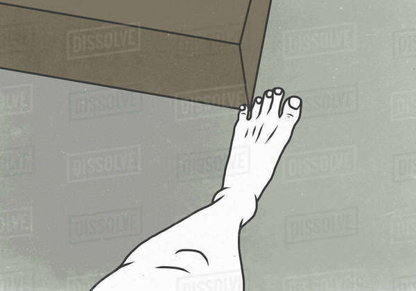 Illustration of foot hitting corner of box representing pain - Royalty ...