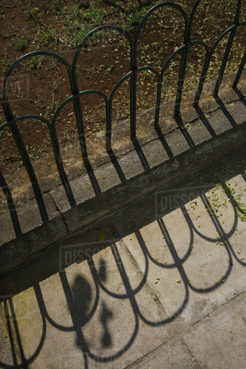 High angle view of railing at park on sunny day - Royalty-free Stock ...
