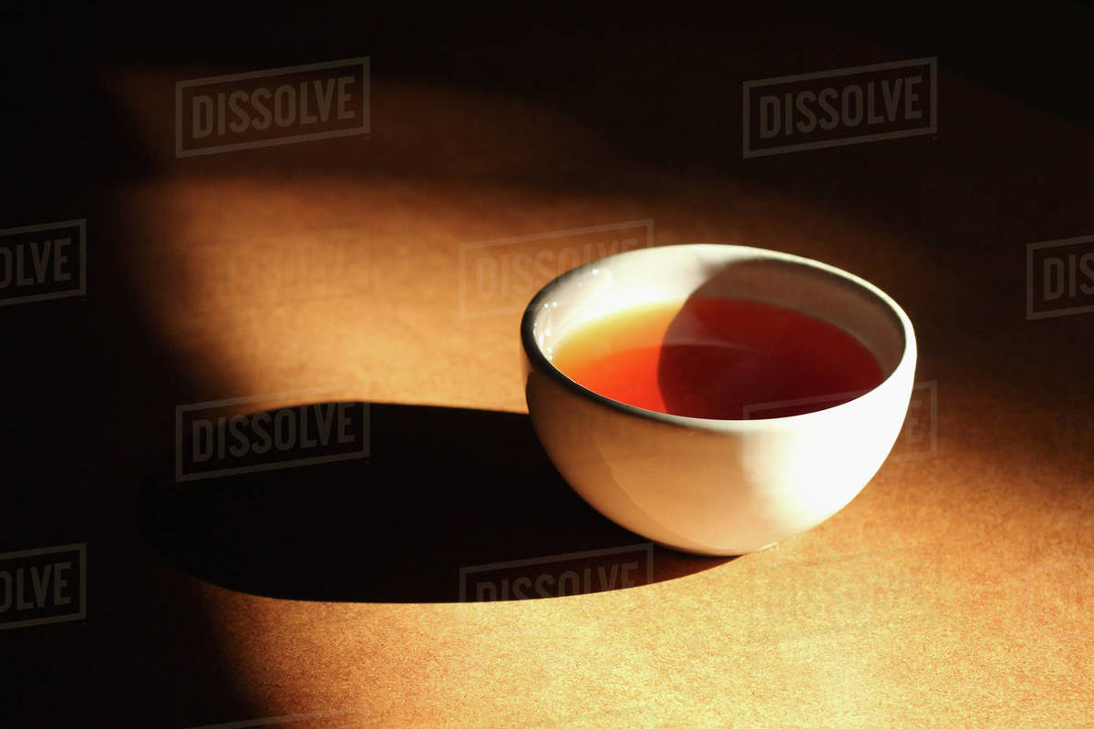 High angle view of fresh tea in cup on table - Royalty-free Stock Photo ...