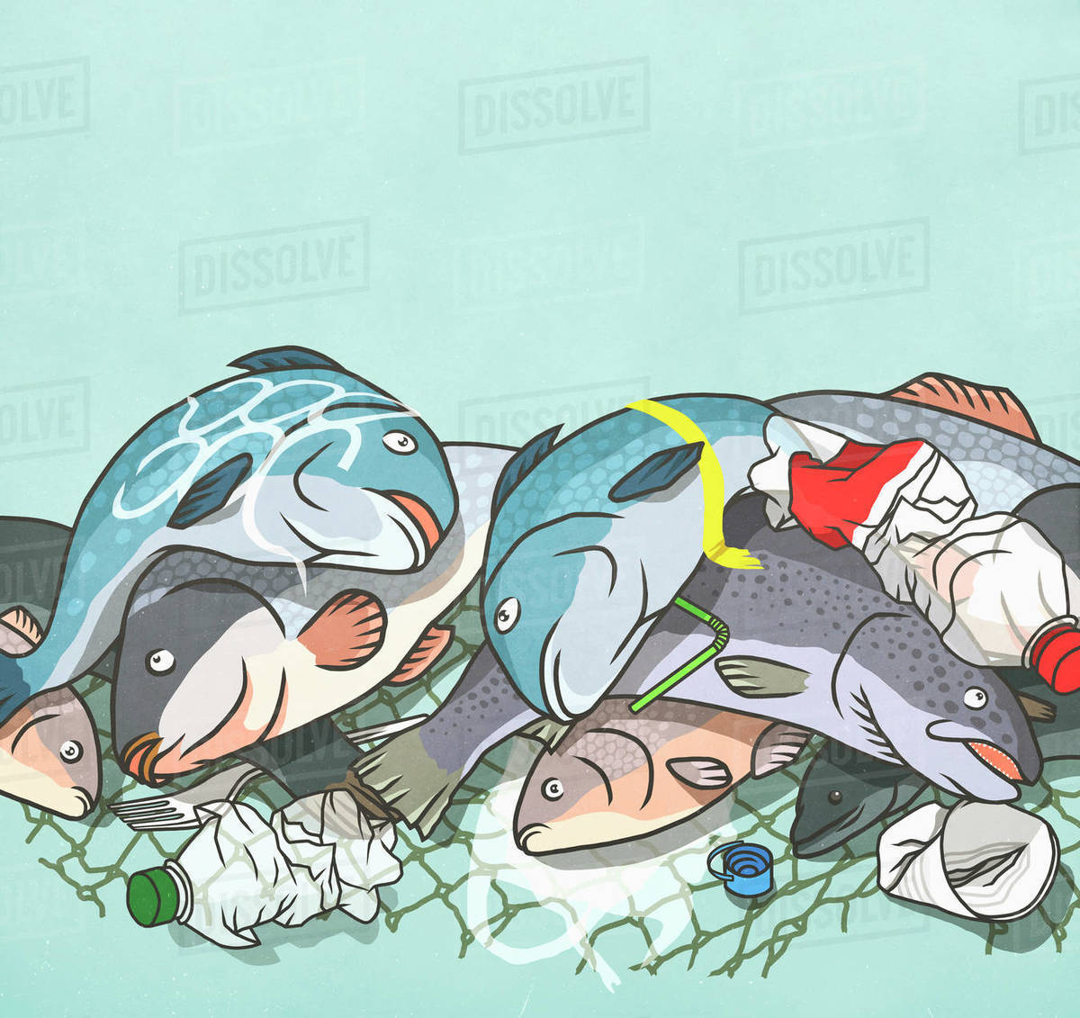 Dead fish and plastic bottles caught in netting - Royalty-free Stock ...