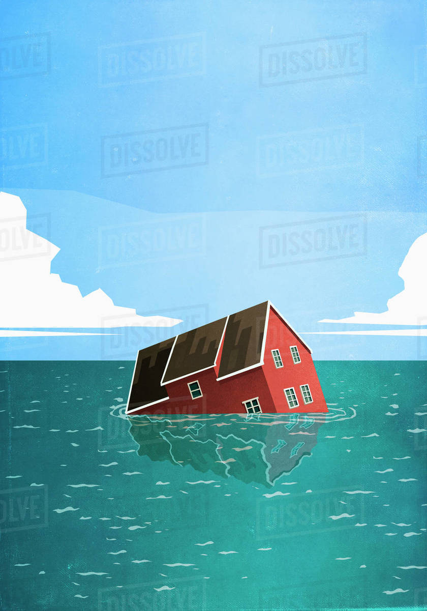 House sinking in sea - Royalty-free Stock Photo | Dissolve