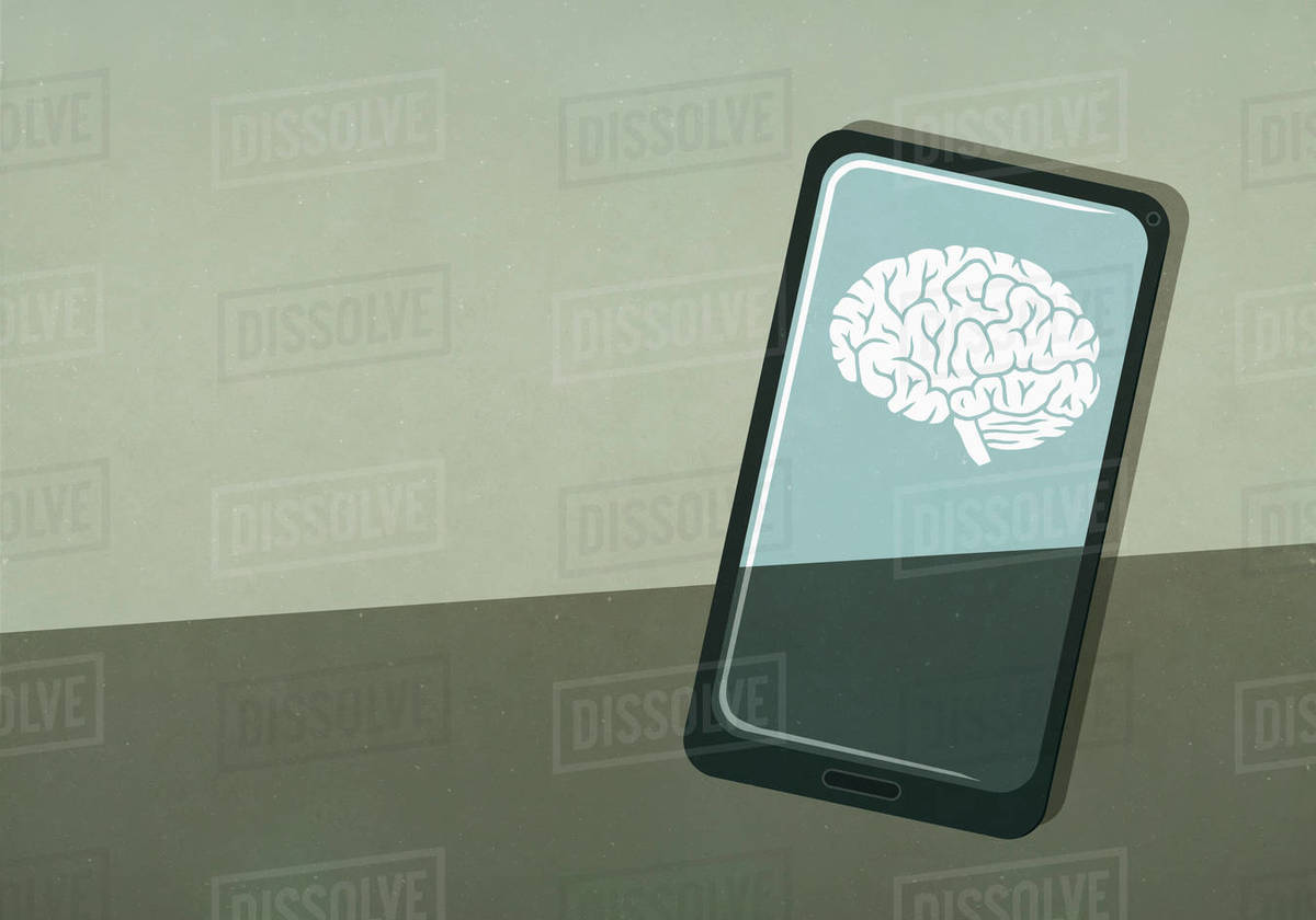 Brain image on smart phone screen - Stock Photo - Dissolve