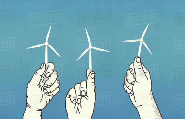 Hands holding tiny wind turbines - Royalty-free Stock Photo | Dissolve