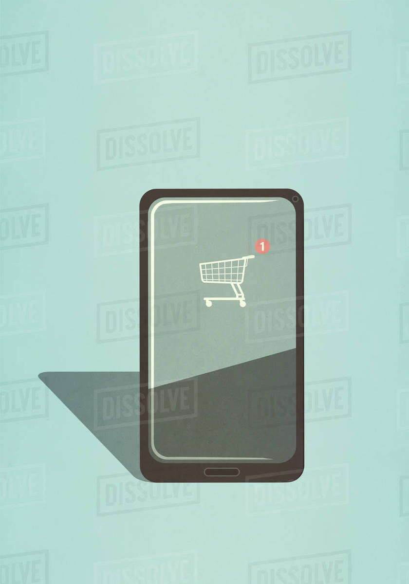 Shopping cart app on smart phone screen - Stock Photo - Dissolve
