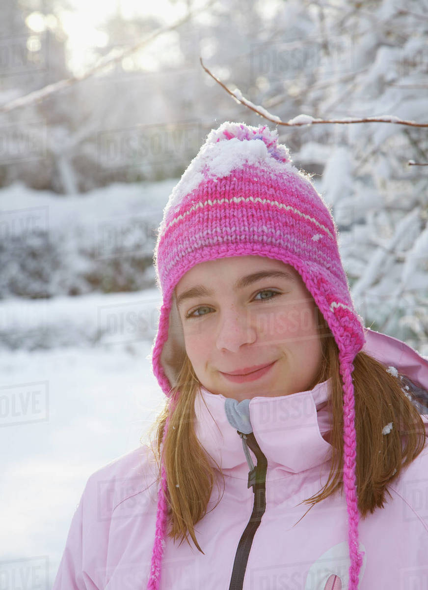 Girl Wearing Pink Woolly Hat in the Snow - Royalty-free Stock Photo ...